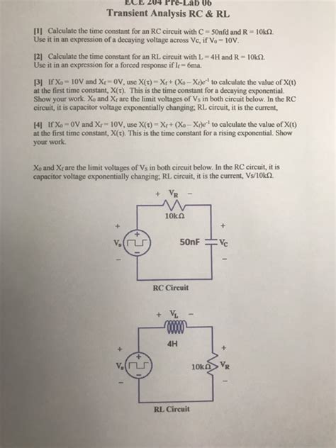 Solved ECE Z Pre Lab Transient Analysis RC RL I Chegg Com
