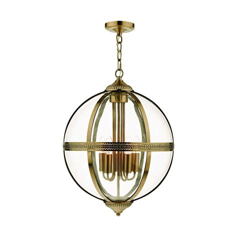 Vanessa 5 Light Lantern Antique Brass Glass