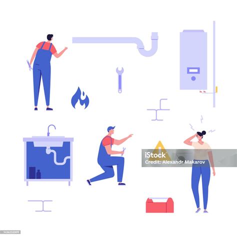 싱크 파이프를 수리하는 배관공 호출 마스터 고정 히터 파이프 전문 엔지니어가 보일러를 확인합니다 배관 서비스 가정 주인 핸디맨의