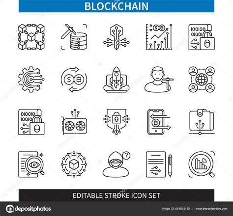 Editable Line Blockchain Outline Icon Set Digital Key Cyber Security Stock Vector By ©genestro