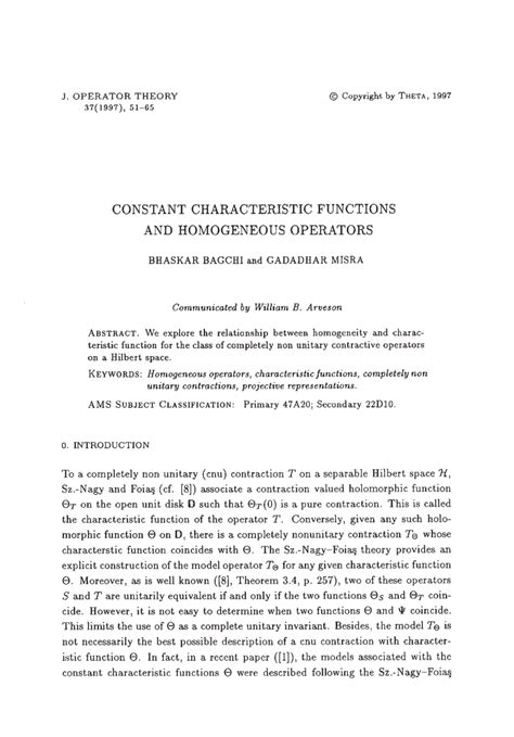 Pdf Constant Characteristic Functions And Homogeneous Operators