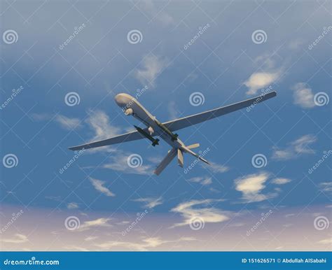 General Atomics Mq 1 Predator Drone Military 3d Rendering Missile Flying Stock Illustration