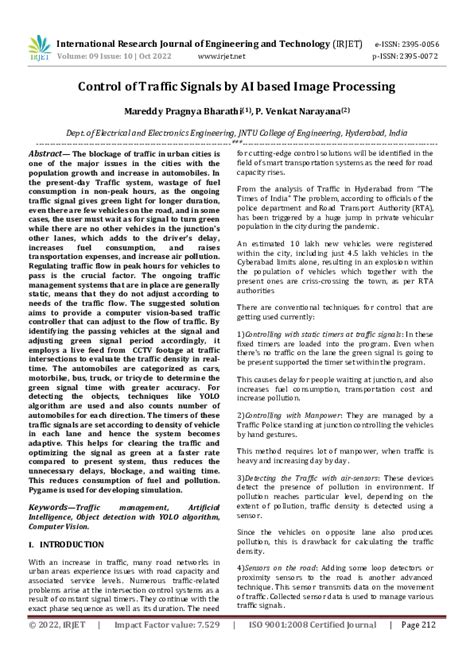 Pdf Control Of Traffic Signals By Ai Based Image Processing