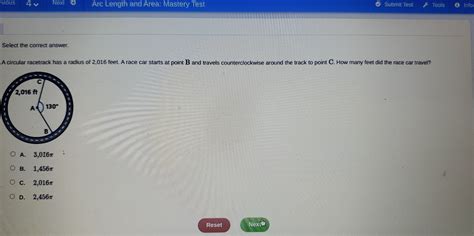 Evious Next Arc Length And Area Mastery Test Submit Test Tools Info