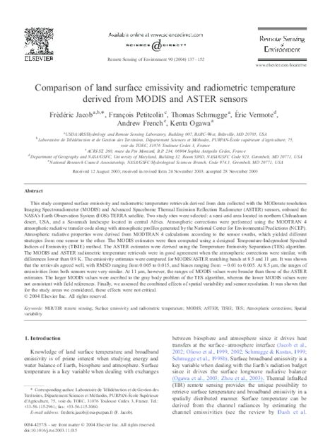 Pdf Comparison Of Land Surface Emissivity And Radiometric Temperature
