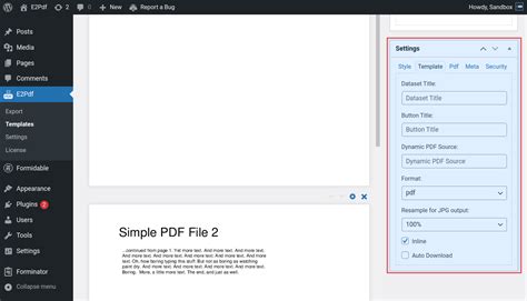 Template Settings Metabox Documentation E2pdf Export Pdf Tool For