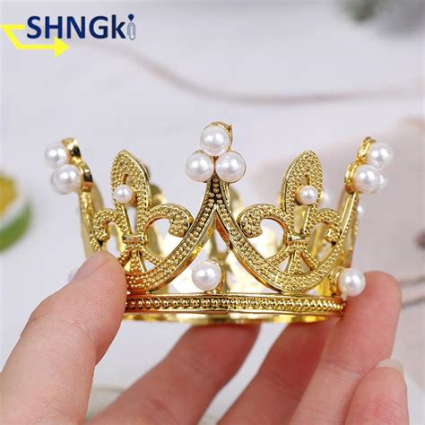미니 크라운 케이크 토퍼 로맨틱 진주 화환 생일 축하 어린이 헤어 장식품 웨딩 케이크 장식 호의 파티 1pc케이크 데코용품 Aliexpress