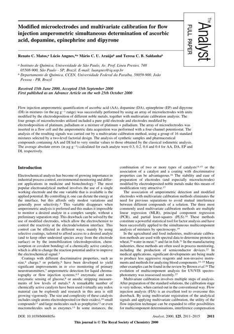 Pdf Modified Microelectrodes And Multivariate Calibration For Flow Injection Amperometric