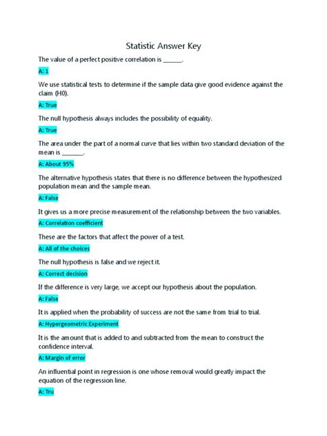 Statistic Answer Key Pdf Statistical Significance Type I And Type Ii Errors