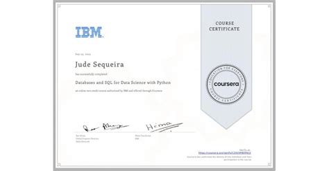 jude sequeira on linkedin completion certificate for databases and sql