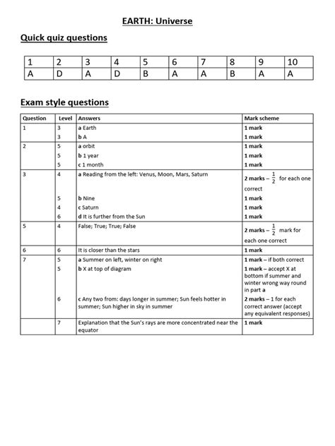 Earth Universe Practice Questions Answers Pdf Sun Saturn