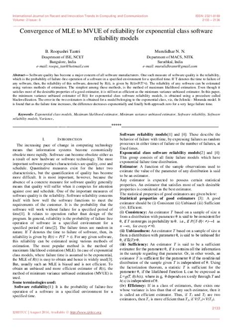 Pdf Convergence Of Mle To Mvue Of Reliability For Exponential Class Software Reliability Models