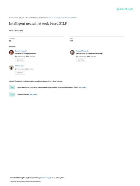 Intelligent Neural Network Based Stlf January 2009 Pdf Artificial Neural Network