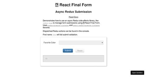 React Final Form Async Redux Submission Forked Codesandbox