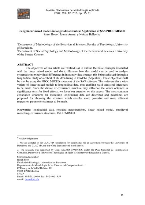 (PDF) Using linear mixed models in longitudinal studies: Application of SAS PROC MIXED