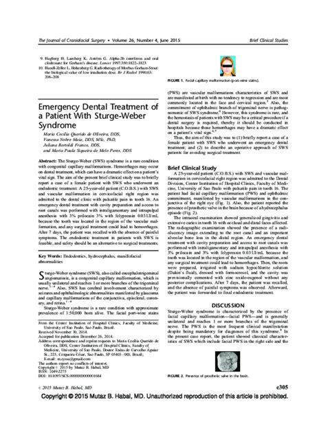 Pdf Dental Emergency Management In Sturge Weber Syndrome