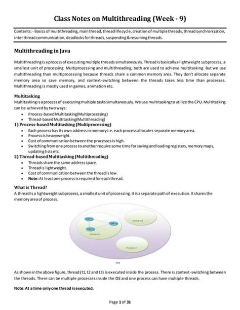 Class Notesweek 9 On Multithreading Docx Operating Systems