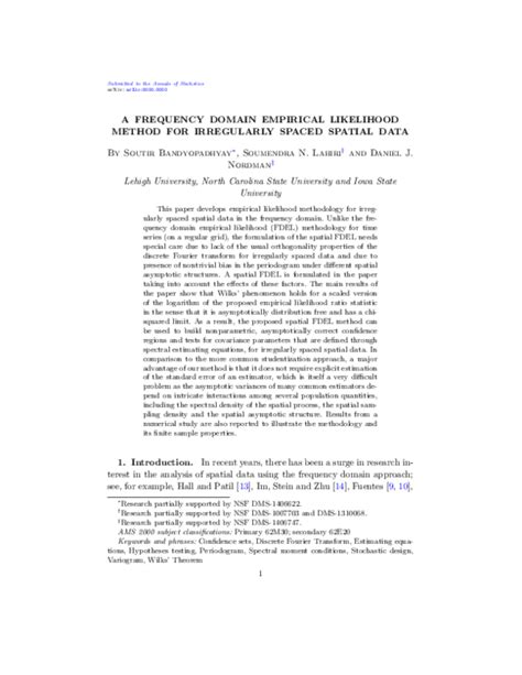 Pdf A Frequency Domain Empirical Likelihood Method For Irregularly