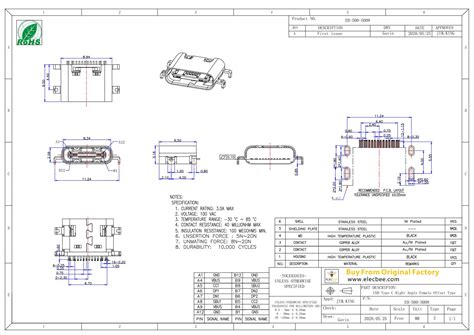 Usb Type C Right Angle Female Offset Type