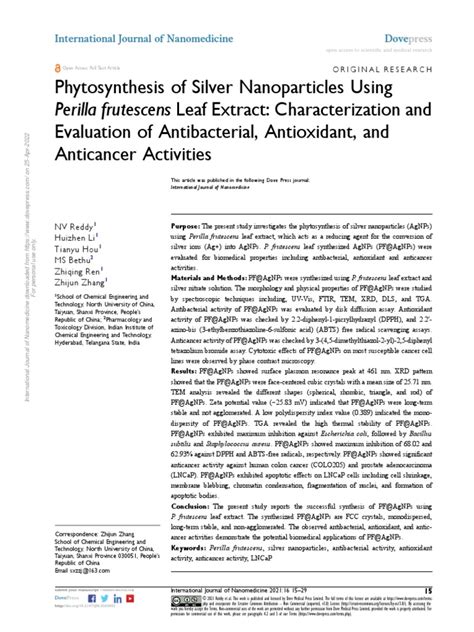 Phytosynthesis Of Silver Nanoparticles Using Evaluation Of Antibacterial Antioxidant And