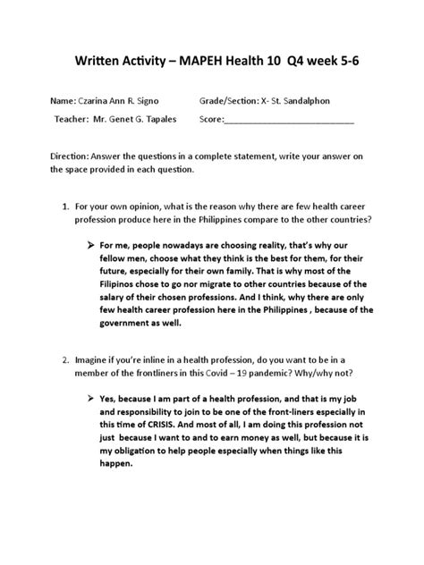 Written Activity Mapeh Week 5 6 Pdf