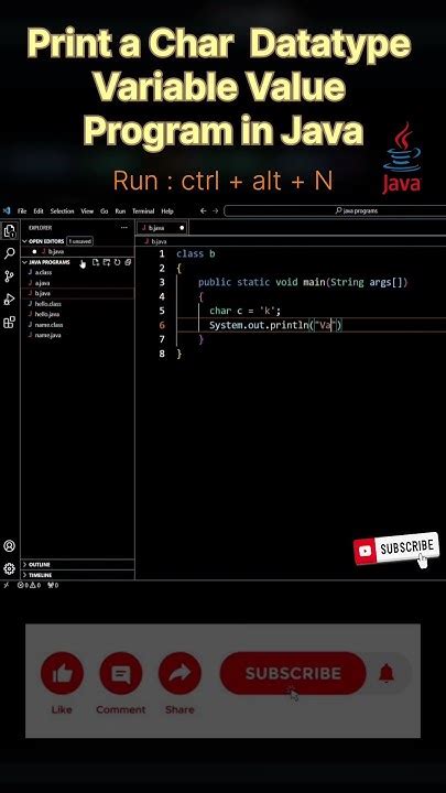 Print A Char Datatype Variable In Java Shorts Youtube Ytshorts
