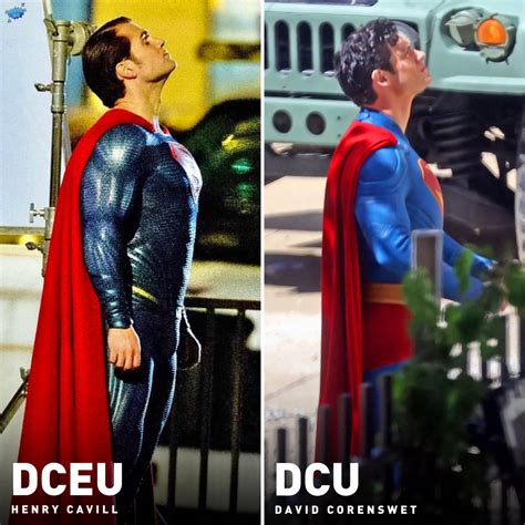 Side by side comparison of Henry Cavill and David Corenswet Superman suit!