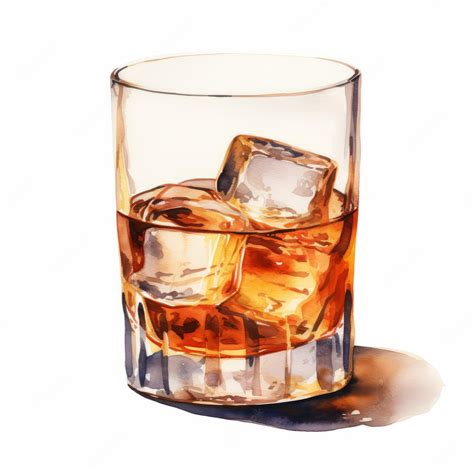 Premium Ai Image Realistic Watercolor Painting Of Whiskey Glass With Ice
