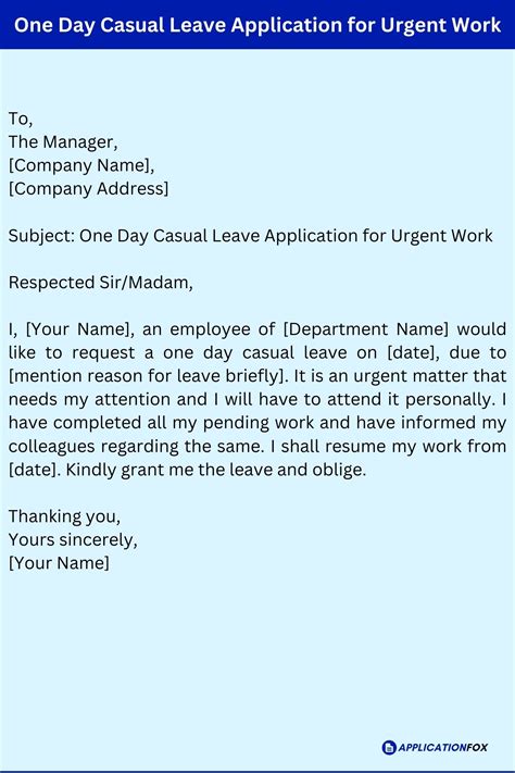 5 Samples One Day Casual Leave Application