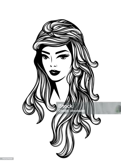 뷰티 살롱 미용실 메이크업 로고 아름다운 여자 얼굴 길고 물결 모양의 곱슬 머리 스타일 개념에 대한 스톡 벡터 아트 및 기타 이미지 Istock