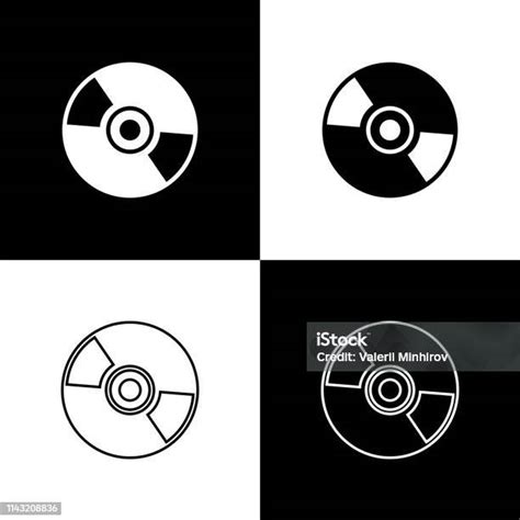 흑백 배경에 고립 된 Cd 또는 Dvd 디스크 아이콘을 설정 합니다 컴팩트 디스크 기호입니다 선 개요 및 선형 아이콘입니다 벡터 일러스트 데이터에 대한 스톡 벡터 아트 및