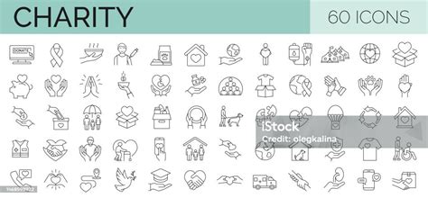 60 자원 봉사 자선 웹 디자인을위한 기부 벡터 아이콘의 개요 세트 편집 가능한 획 벡터 그림 공동체에 대한 스톡 벡터 아트 및 기타 이미지 Istock