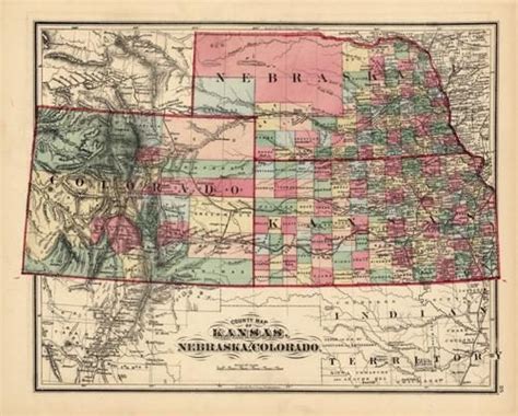 County Map Of Kansas Nebraska And Colorado Art Source International