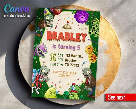 Plants Vs Zombies Gamer Customizable Invitation Template Share Or Pr