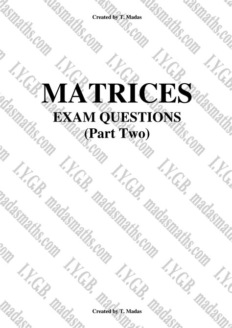 Matrices Exam Questions Part B MATRICES EXAM QUESTIONS Part Two Question Find The