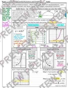 Intro To Exponential Functions And Graphing Guided Notes And Practice