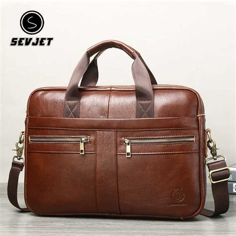 Genuine Leather Men Business Briefcase Shoulder Crossbody Bags For