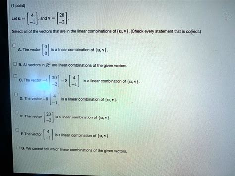 solved point 20 22 let u andv select all of the vectors that are in