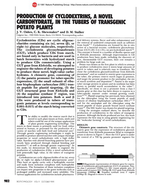 Pdf Production Of Cyclodextrins A Novel Carbohydrate In The Tubers