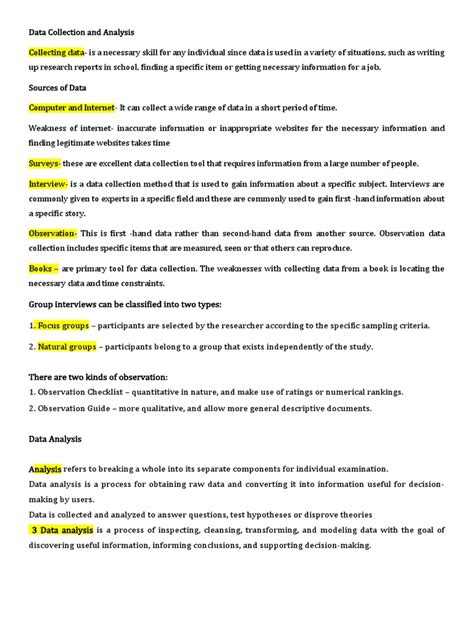 Notes Data Collection And Analysis Download Free Pdf Data