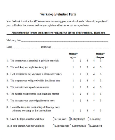 Workshop Feedback Form Template Word
