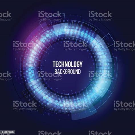 Abstract Glowing Technology Circles With Dots And Binary Code Stock