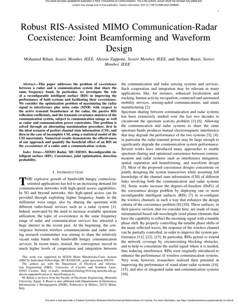 Pdf Robust Ris Assisted Mimo Communication Radar Coexistence Joint