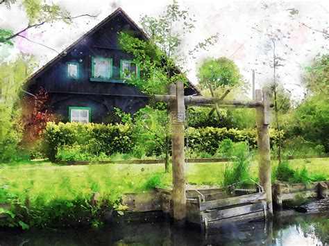 德国勃兰登堡Spreewald森林的数字水彩图高清图片下载 正版图片507507551 摄图网