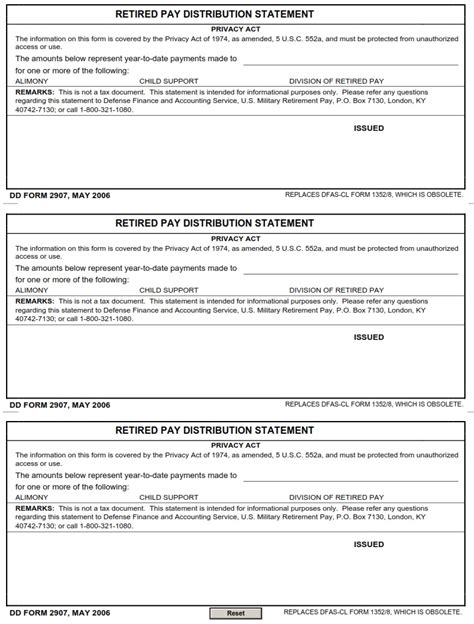 Dd Form 2907 Retired Pay Distribution Statement Dd Forms