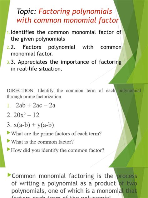 8math Q1 Day 1 Pdf Factorization Polynomial