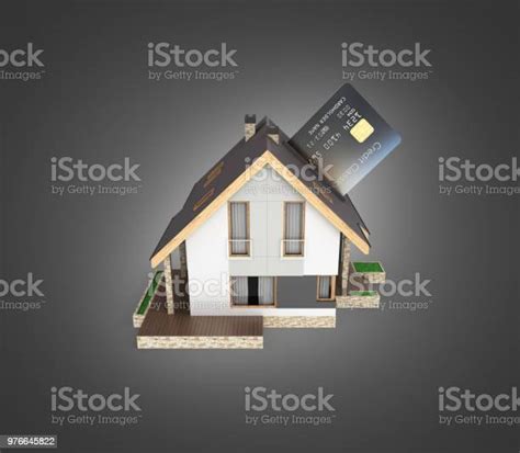 구입 또는 주택 검은 배경 3d 렌더링에 고립 된 Pos 단말기로 집의 그림에 대 한 지불의 개념 개념과 주제에 대한 스톡 사진 및 기타 이미지 Istock