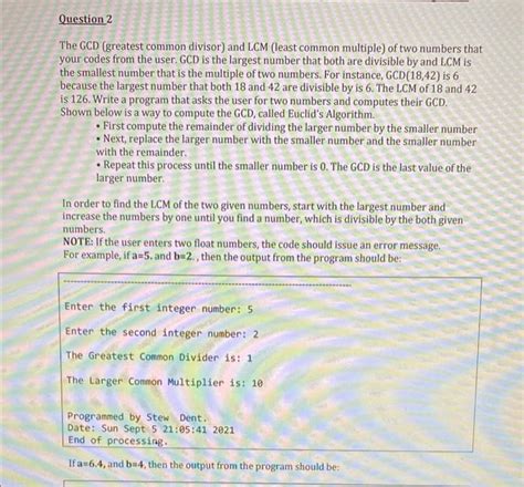 Solved Question 2 The Gcd Greatest Common Divisor And Lcm