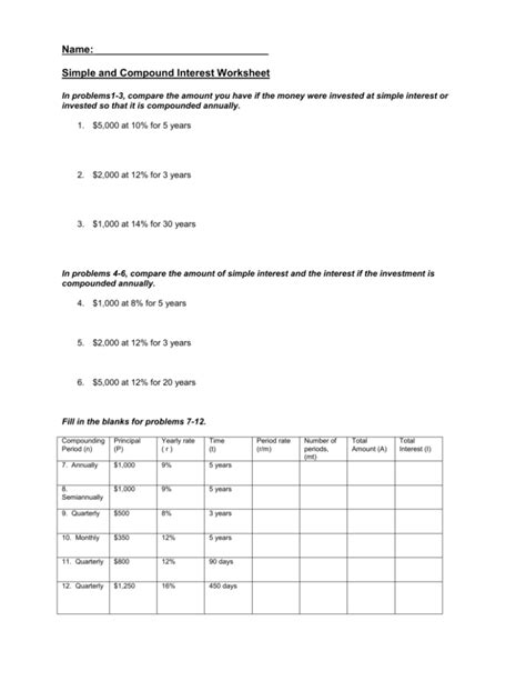 Simple Interest Worksheet Db Excel Com
