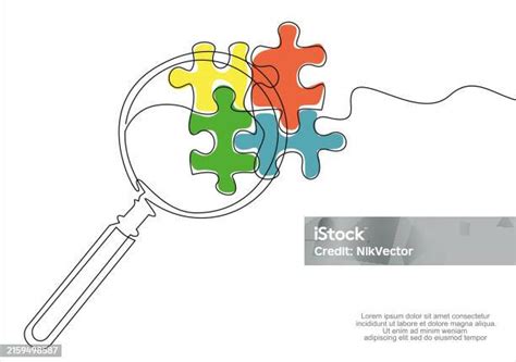 퍼즐 라인 아이콘 윤곽선 벡터 기호 흰색 절연 선형 스타일 픽토그램이 있는 돋보기 직소 퍼즐 검색 기호 로고 그림입니다 0명에